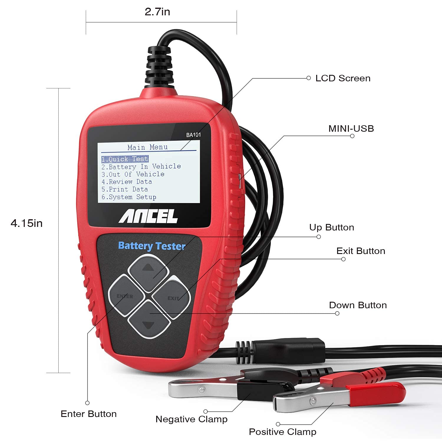 ANCEL BA101 with Protective Case Storage Bag Professional 12V 100-2000 CCA 220AH Automotive Load Battery Tester