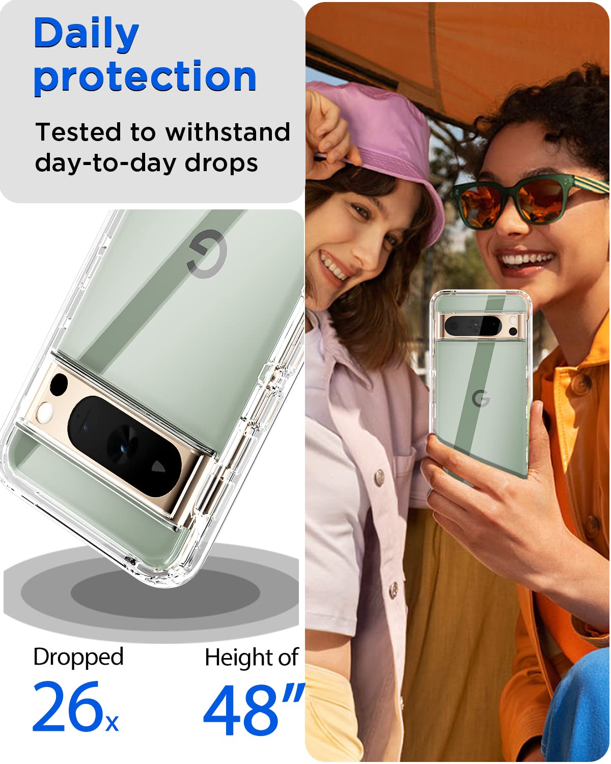 AICase Google Pixel 8 Pro Case Clear Full Body Rugged with [Tempered Glass Screen Protector] Bumper Slim Soft Silicone Heavy Duty Protection Shockproof Cover for Google Pixel 8 Pro 2023_4