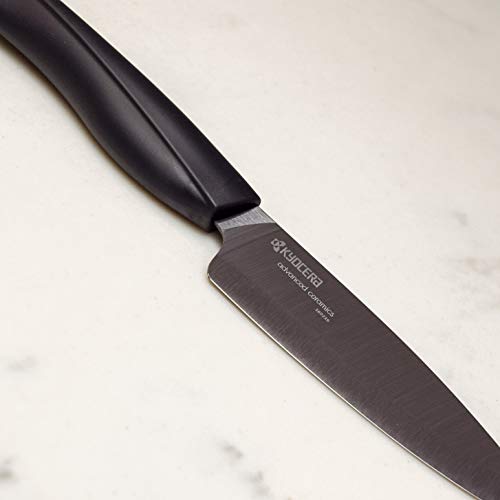 Kyocera Innovation Series Ceramic 4.5" Utility Knife with Soft Touch Ergonomic Handle, Black Blade, Black Handle