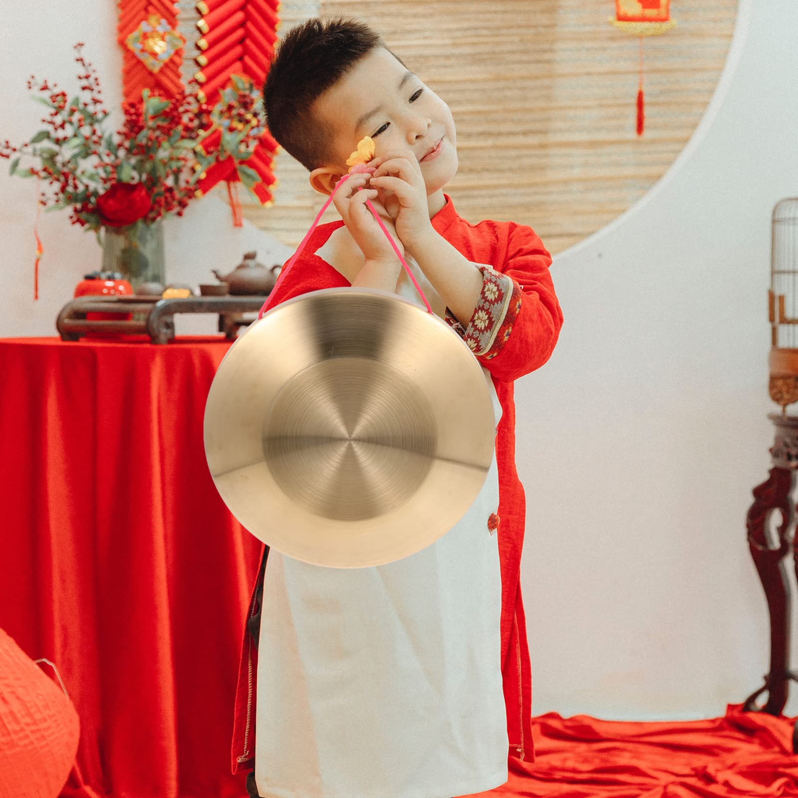 Generic Gong with Mallet, 32 cm/12.59inch Tam Tam Gong Traditional Chinese Percussion Instrument, Copper Decorative Chau Gong for Home, Office(42O43FLA148)