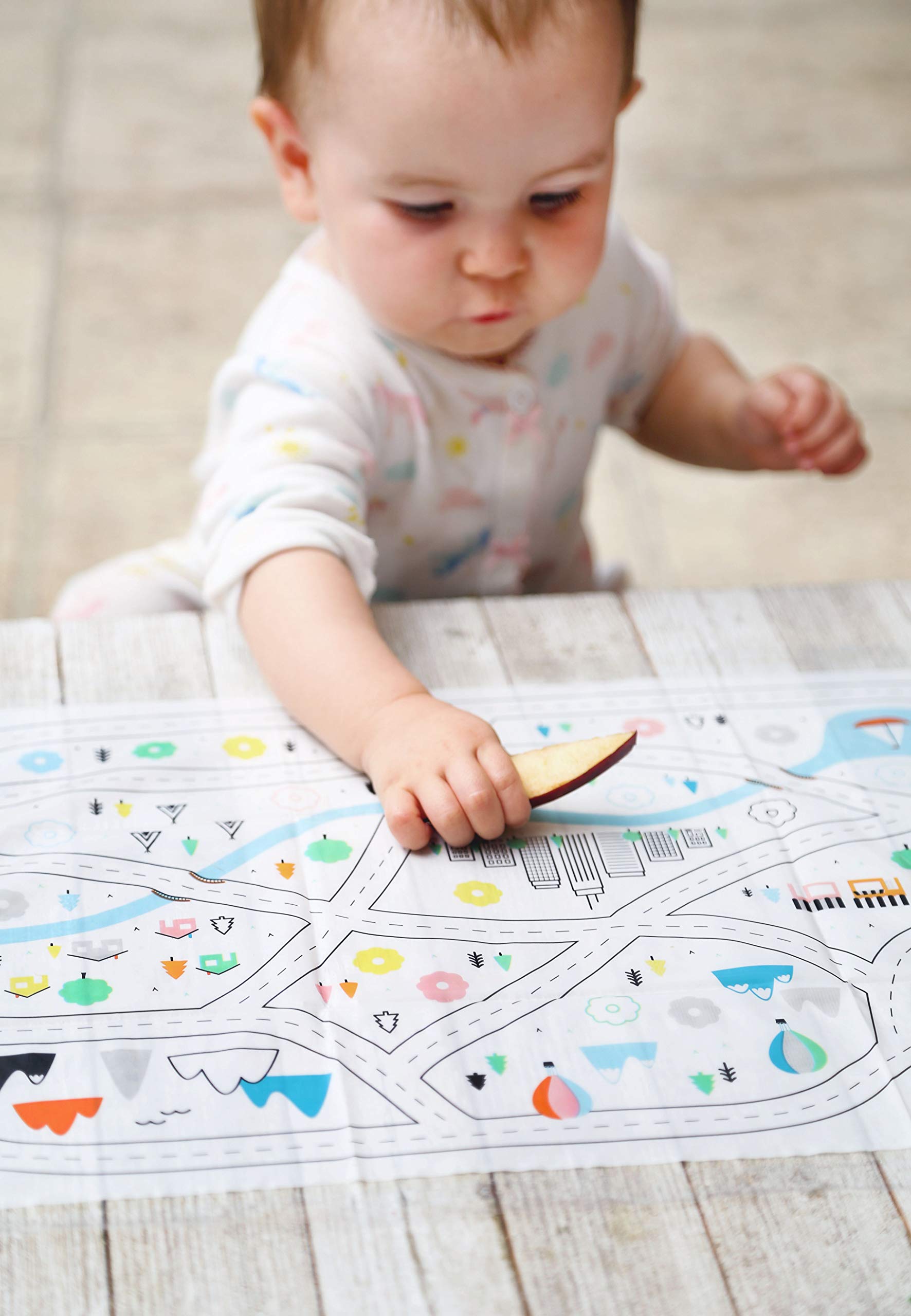 Disposable Placemats for Baby Toddlers Kids, Table Topper Disposable Placemats - Biodegradable BPA-Free Premium Super Sticky Stick-on Place Mats - Roadmap by Mini Explorers (60 Count)