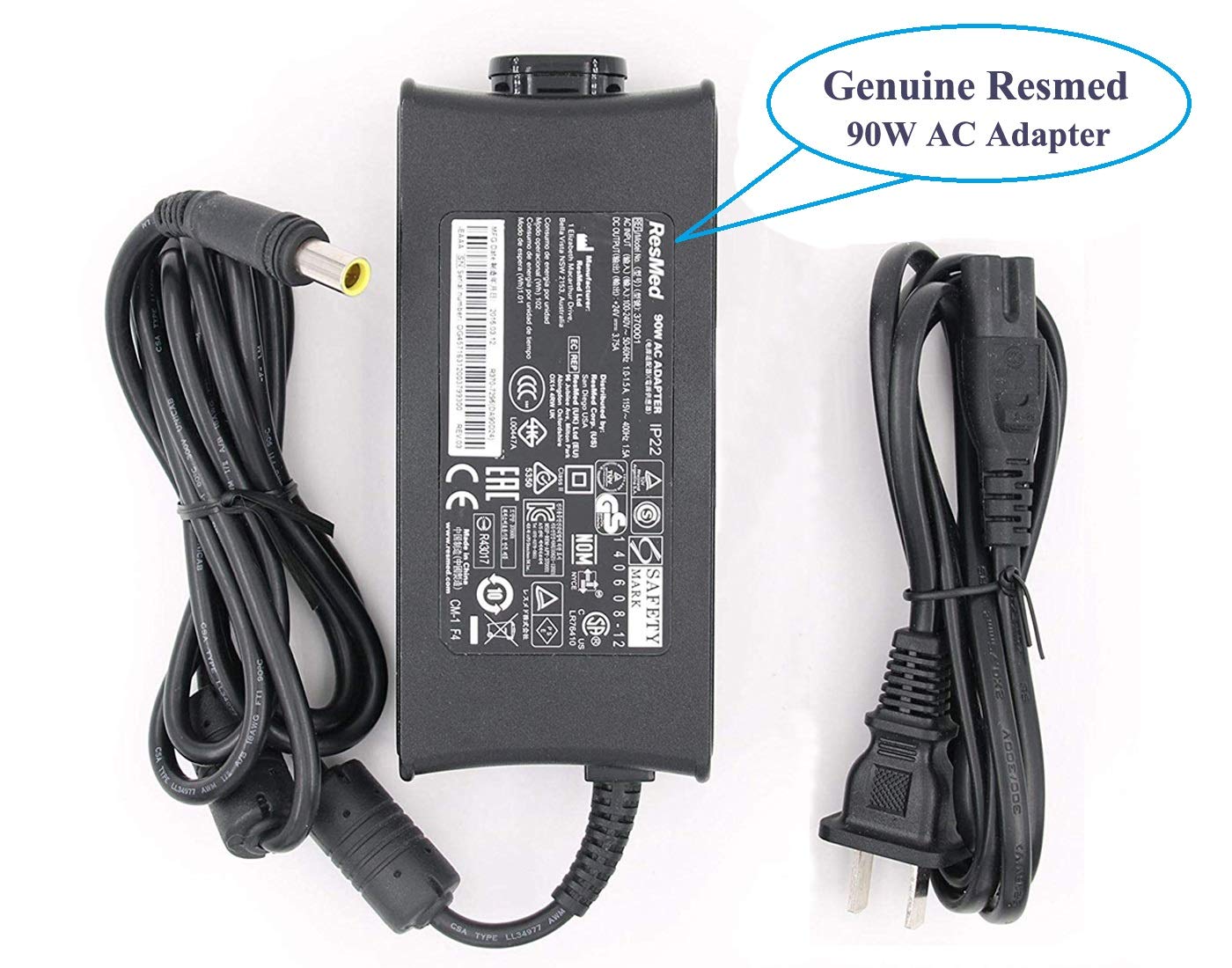 OEM 90W UL Testing Certification 24V 3.75A AC/DC Adapter Compatible with ResMed Airsense 10 Air Sense S10 AirCurve 10 Series CPAP BiPAP Machines Medistrom Pilot-24 Lite Battery Backup Power Supply