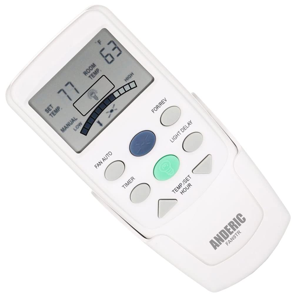Anderic Replacement FAN-9T with REVERSE key Thermostatic Remote Control for Hampton Bay Ceiling Fans - FAN9T (FCC ID: L3HFAN9T, PN: FAN9TR, Works receiver FAN10R, FAN-10R)