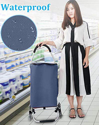 ATAAY Shopping Trolley, 2in1 Folding Shopping Cart & Hand Truck Super Loading 50kg - Labor Saving for Stair Climbing with Adjustable Bungee Cord (B: Blue)