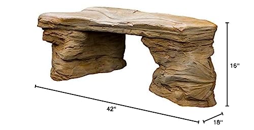 Cast Stone Petrified Rock Bench, Commercial Grade Concrete Benches, 3 Piece Concrete Bench, Hand Sculpted Fine Cast Stone Patio Furniture & Rock Bench