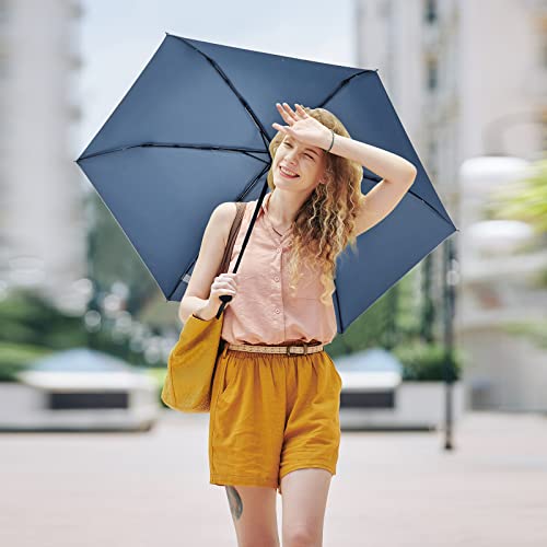 G4Free Small Mini UV Protection Travel Umbrella, Ultra Lightweight Auto Open Close Compact Sun Blocking Umbrella for Women (Blue/Silver)