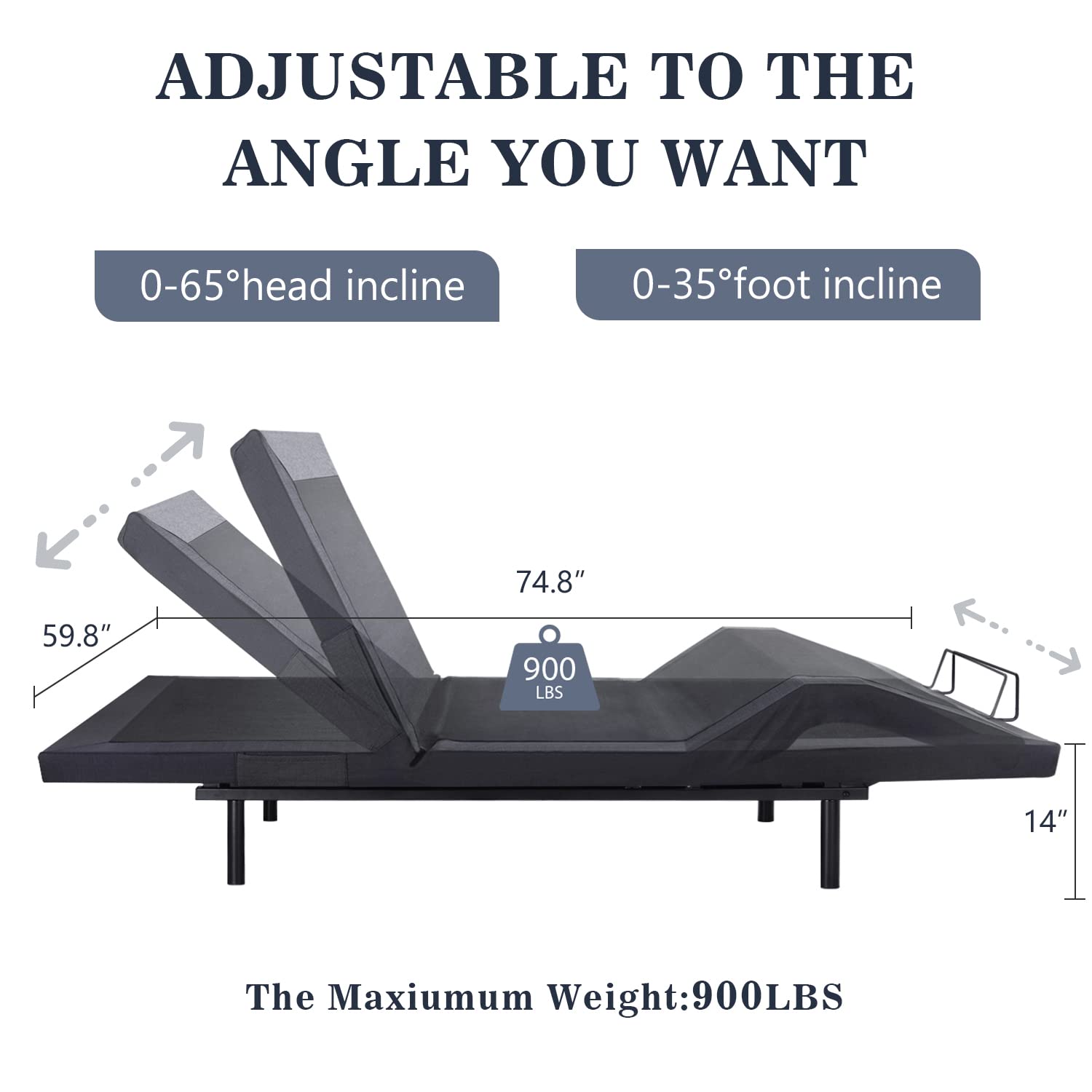 Allewie Queen Adjustable Bed Frame with New Generation Motor, Wireless Remote, Head and Foot Incline, Intelligent Sleep Aid, Zero-Gravity, High Weight Capacity, Easy Self-Assembly, Upholstered