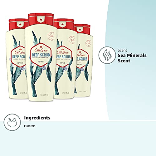 Old Spice Body Wash for Men, Deep Scrub with Sea Minerals Scent, 16 Fl Oz (Pack of 4)