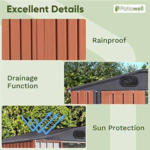 JAORD 8 x 6 FT Storage Shed, Outdoor Galvanized Steel Shed, Outside Garden Tool Storage House with Lockable Door for Patio, Backyard, Lawn Mower, Dark Brown…