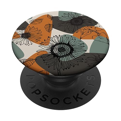 Boho Sunflower Line Art Abstract Minimalist Flowers PopSockets Standard PopGrip