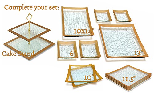 GAC Elegant Designed Square Tempered Glass Dessert Plates Set of 4 β Break and Chip Resistant - Oven Proof - Microwave Safe - Dishwasher Safe 6 Inch