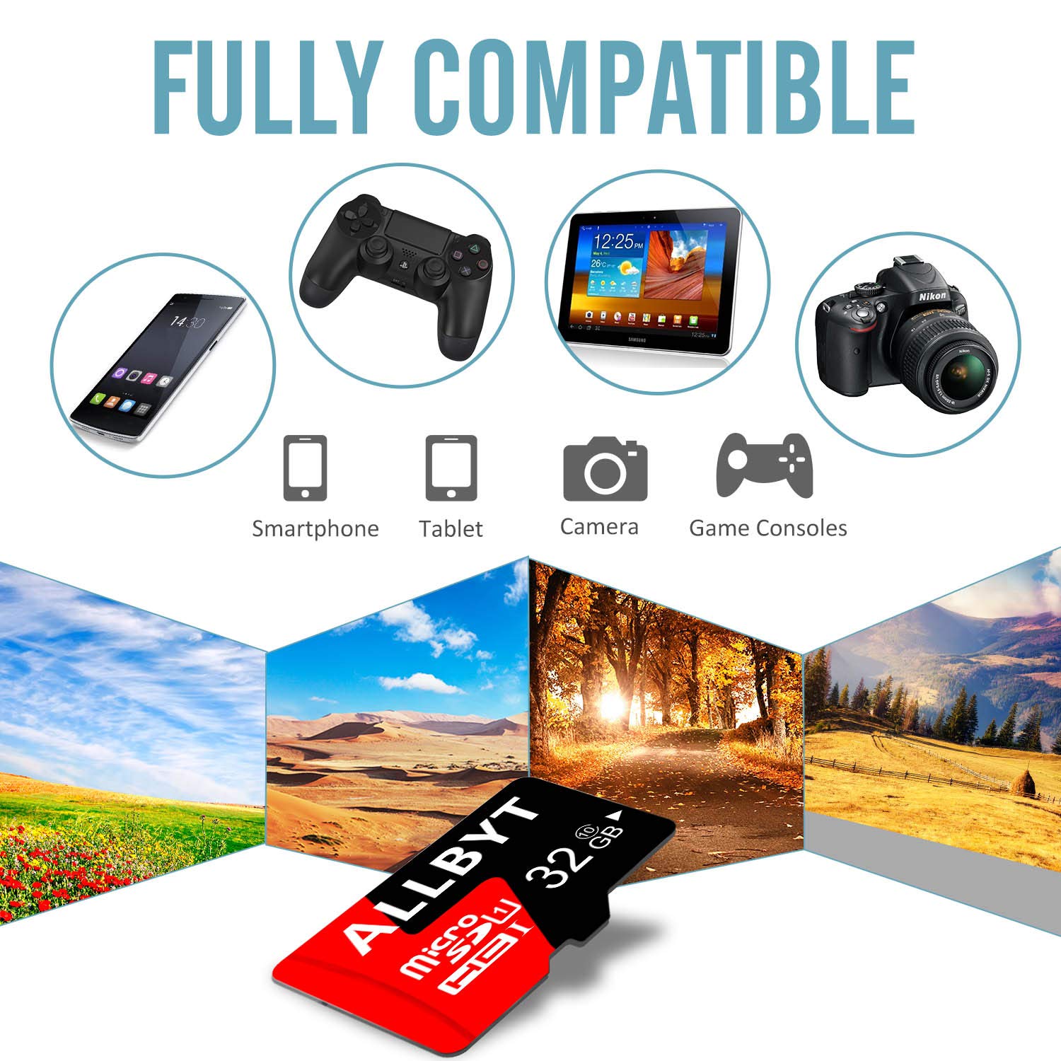 ALLBYT TF Memory Card 32GB Class 10,TF Card with Adapter, Memory Card Flash Card Compatible Smartphone, Tablets, DSLR and HD Camcorder (Black/Red)