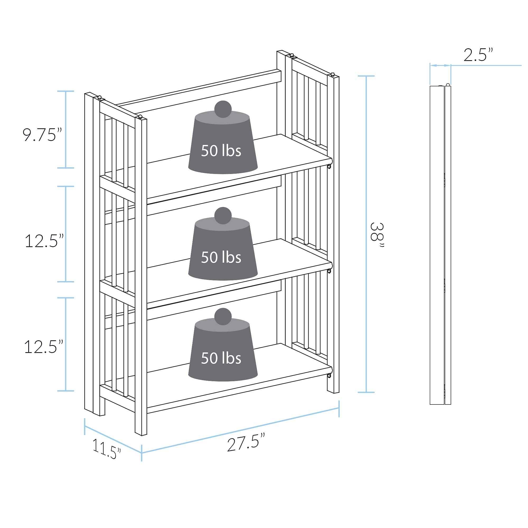 Casual Home 3-Shelf Folding Stackable Bookcase (27.5" Wide)-Mahagony