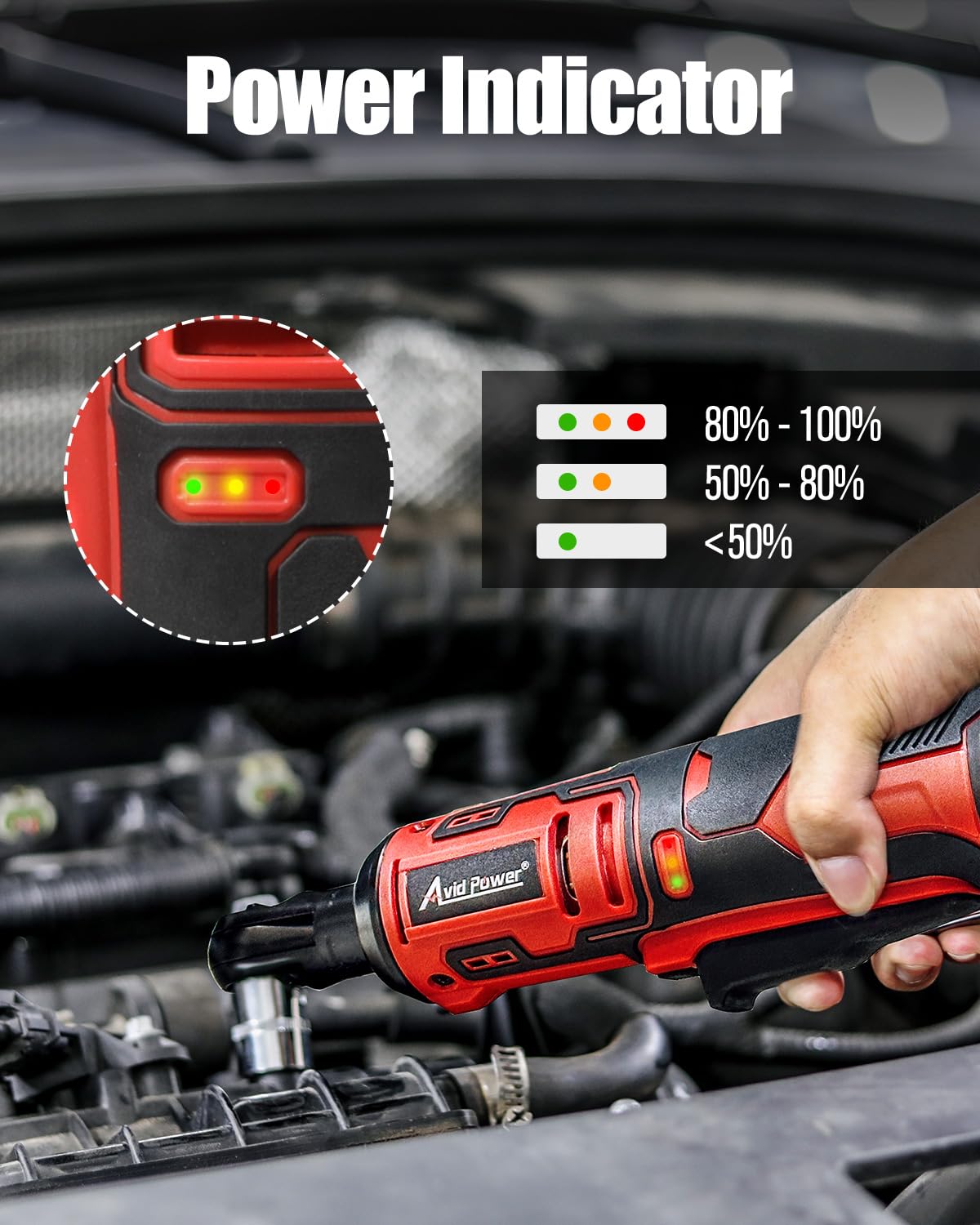 AVID POWER Cordless Electric Ratchet Wrench 3/8", 44.2 Ft-lbs 12V Power Ratchet Wrench Kit w/Two 2.0Ah Batteries, 1-Hour Fast Charger, Variable Speed and 10 Sockets