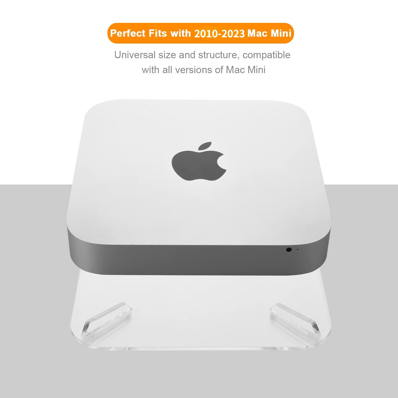 CaSZLUTION Desktop Stand for Apple Mac Mini 2010-2023, Transparent Acrylic Flat Stands Holder with Anti-Slip Rubber Feet Compatible with Apple M1/ M2 / M2 Pro Chip MAC Mini