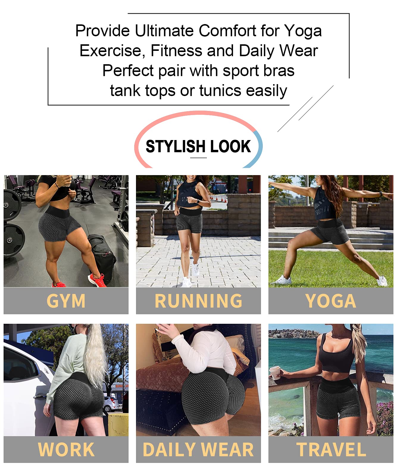 AIMILIA Women Tiktok Booty Shorts Butt Lifting High Waist Tummy Control Workout Running Gym Textured Ruched Shorts Black