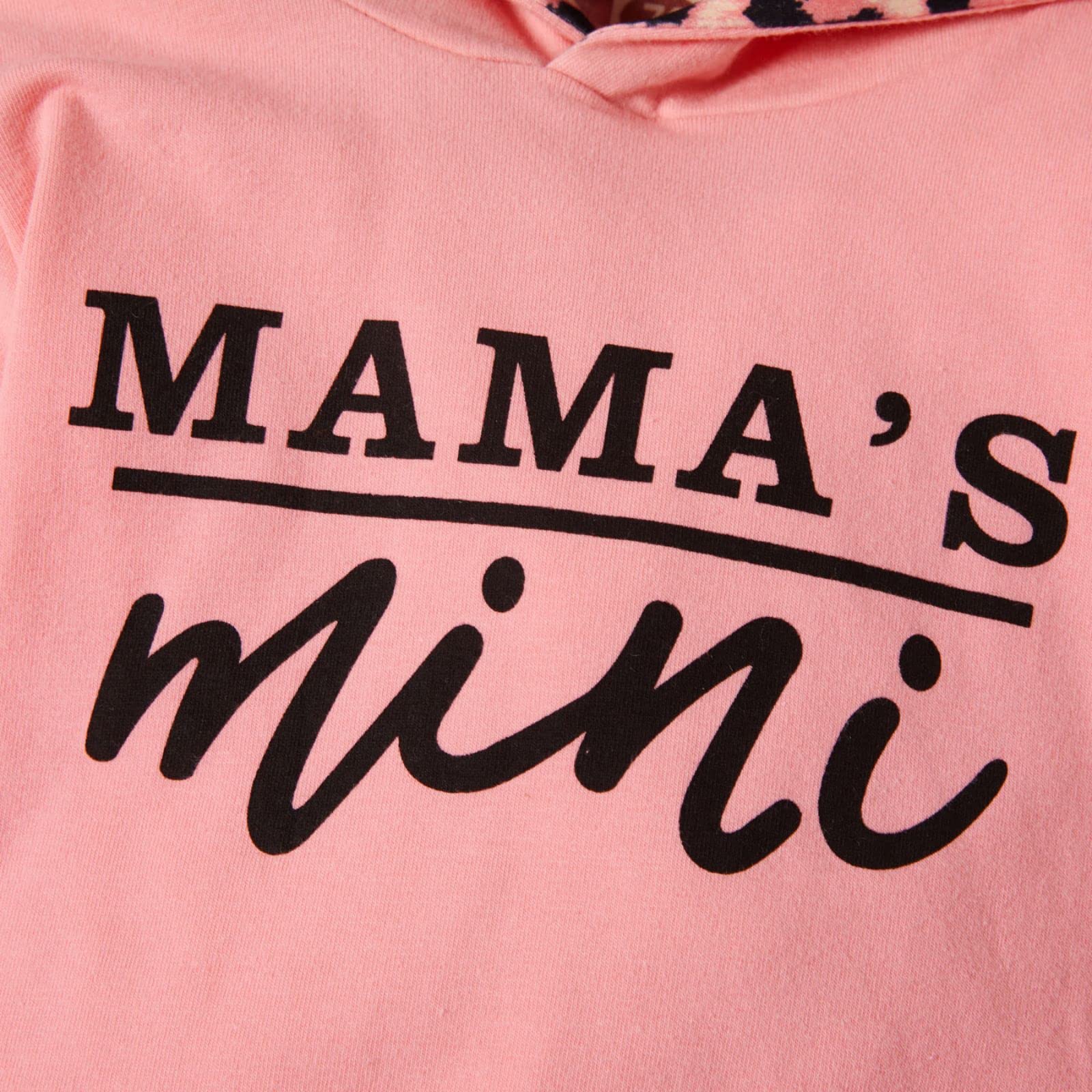 Baby Girl Outfits Long Sleeve Leopard Cotton Pullover Sweatshirt Mama's Mini Infant Hoodies Tops Pants Headband 3 Pcs 6-9 Months