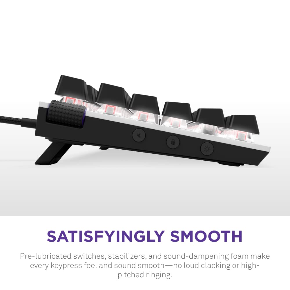 NZXT Function Full-Size Wired Gaming Keyboard – Gateron Red Mechanical Switches - Linear, Fast, and Quiet – Hot-Swappable – RGB Backlit – Aluminum Top Plate – Sound Dampening Foam – Wrist Rest – White