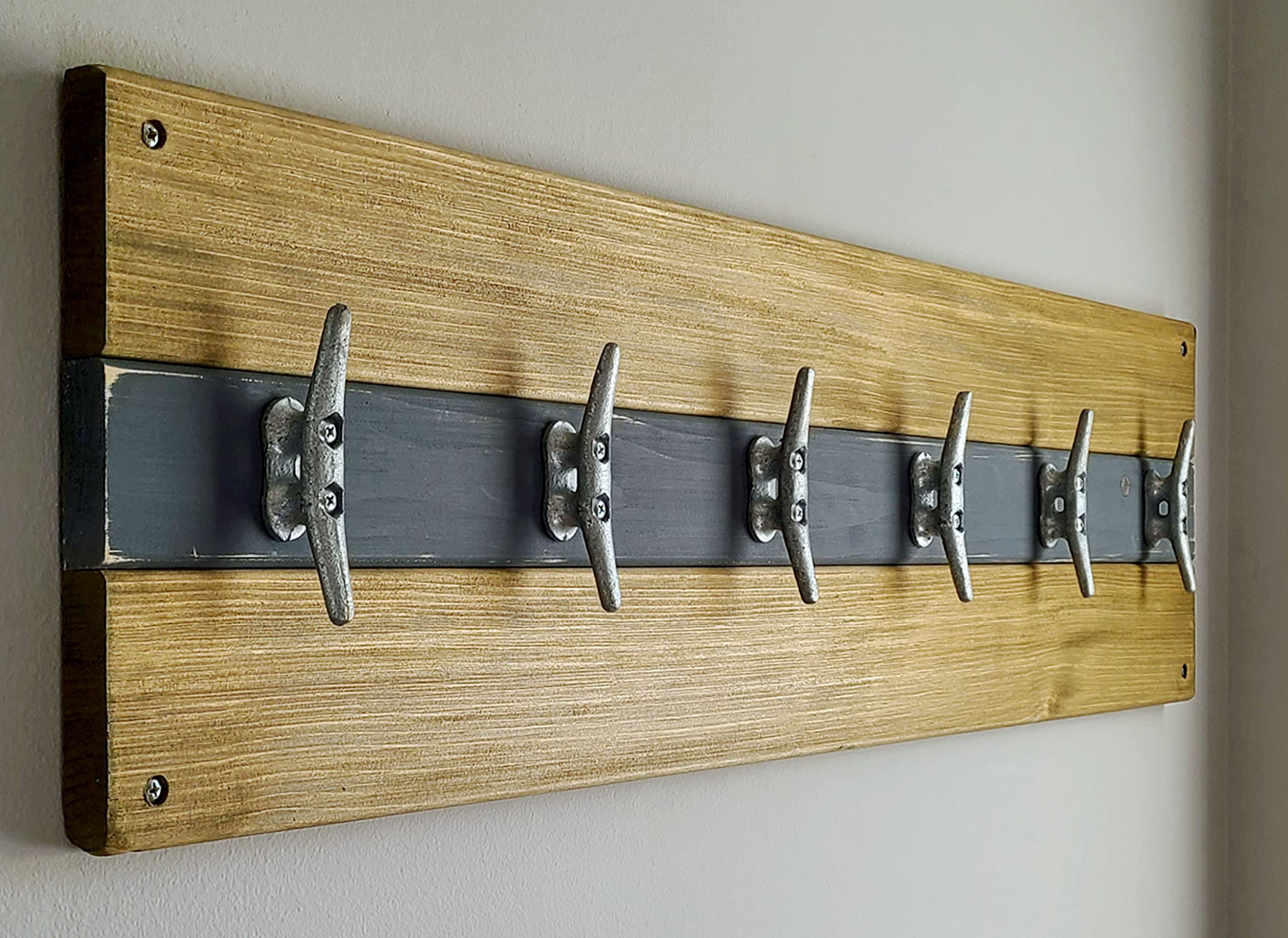 Cape May Boat Cleat Clothing, Coat or Towel Rack, Nautical Home Decor - Coat Hooks - 20 Colors : Shown in Driftwood & Slate Gray - HANDMADE IN THE USA