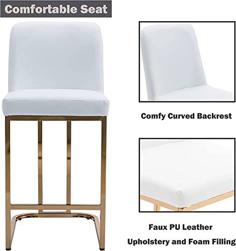 RIVOVA 24" Counter Height Bar Stools Set of 2 with Back, Modern PU Leather Bar Stool for Kitchen Island, Upholstered Pub Stools with Footrest, Armless Dining Chairs for Bar, White