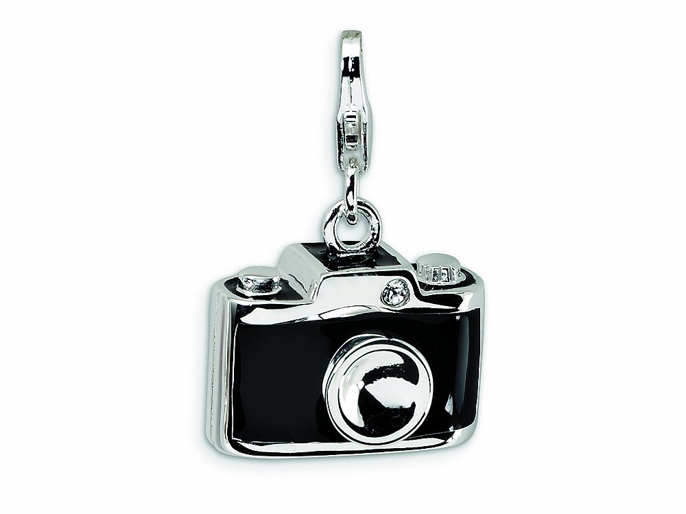 Amore LaVita Sterling Silver 3-D Enameled Swarovski Crystal Camera Lobster Clasp Bracelet Charm