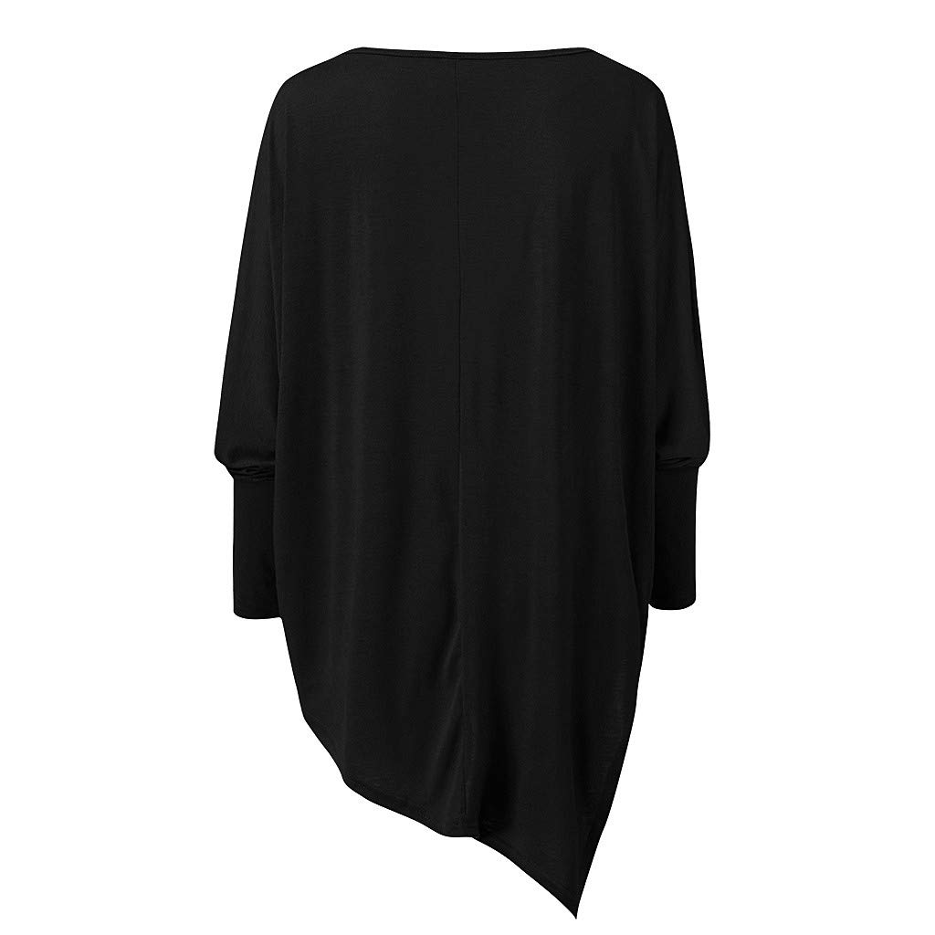 finess Womens Ladies Blouse T Shirt Tops Long Sleeve Solid Irregular Hem Loose Casual Sweatshirt Pullover Tunic Fall Clothes M-XXL (Black, M)