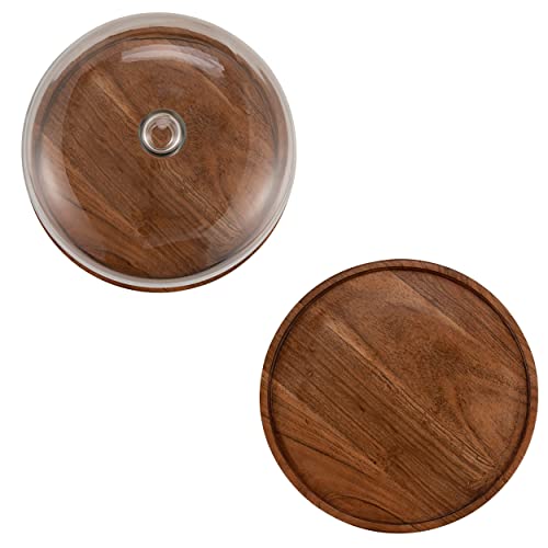 BIRDROCK HOME Cake Stand with Glass Dome and Wood Base - Wood Iron Dessert Serving Tray - Rustic Farmhouse Dessert Stand - Modern Party Oversized Server - Table Kitchen Home Display - Round