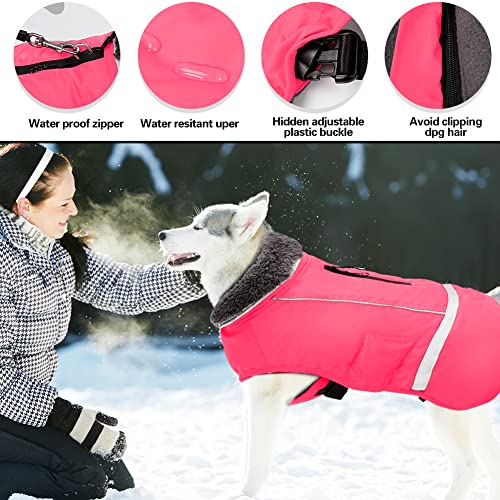 Doglay Dog Winter Coat with Thicken Furry Collar, Fleece Lining Reflective Warm Dog Jacket, Waterproof Adjustable Dog Clothes for Cold Weather, Soft Puppy Vest Apparel for Small Medium Large Dogs
