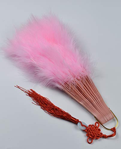 HAPPY FEATHER Handheld Marabou Feather Fan, 1920s Vintage Style Flapper Hand Fan for Costume Party and Dancing-Light Pink