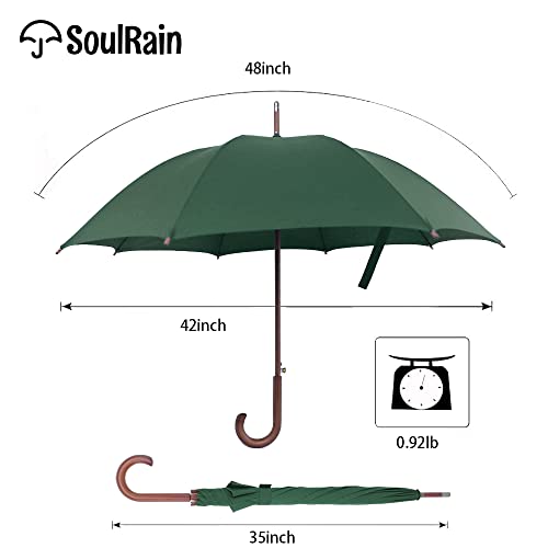 SoulRain 48" Arc Classic Wood Handle Umbrella Auto Open Windproof Unbreakable Stick Rain Umbrella (Hunter Green)