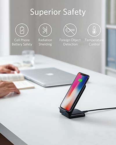 Anker 15W Max Wireless Charger with USB-C, PowerWave 7.5 Stand, Qi Certified Fast Charging for iPhone 12, 12 Pro Max, SE, 11, 11 Pro, 11 Pro Max, Galaxy S20 S10 & More (No AC Adapter)