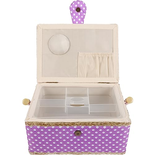 Sewing Storage Organizer with Lid Double-Layer Sewing Box Organizer Accessories Storage Bag Sewing Gifts for Kit, Scissors, Thread, Pins, Needles, Clips Purple