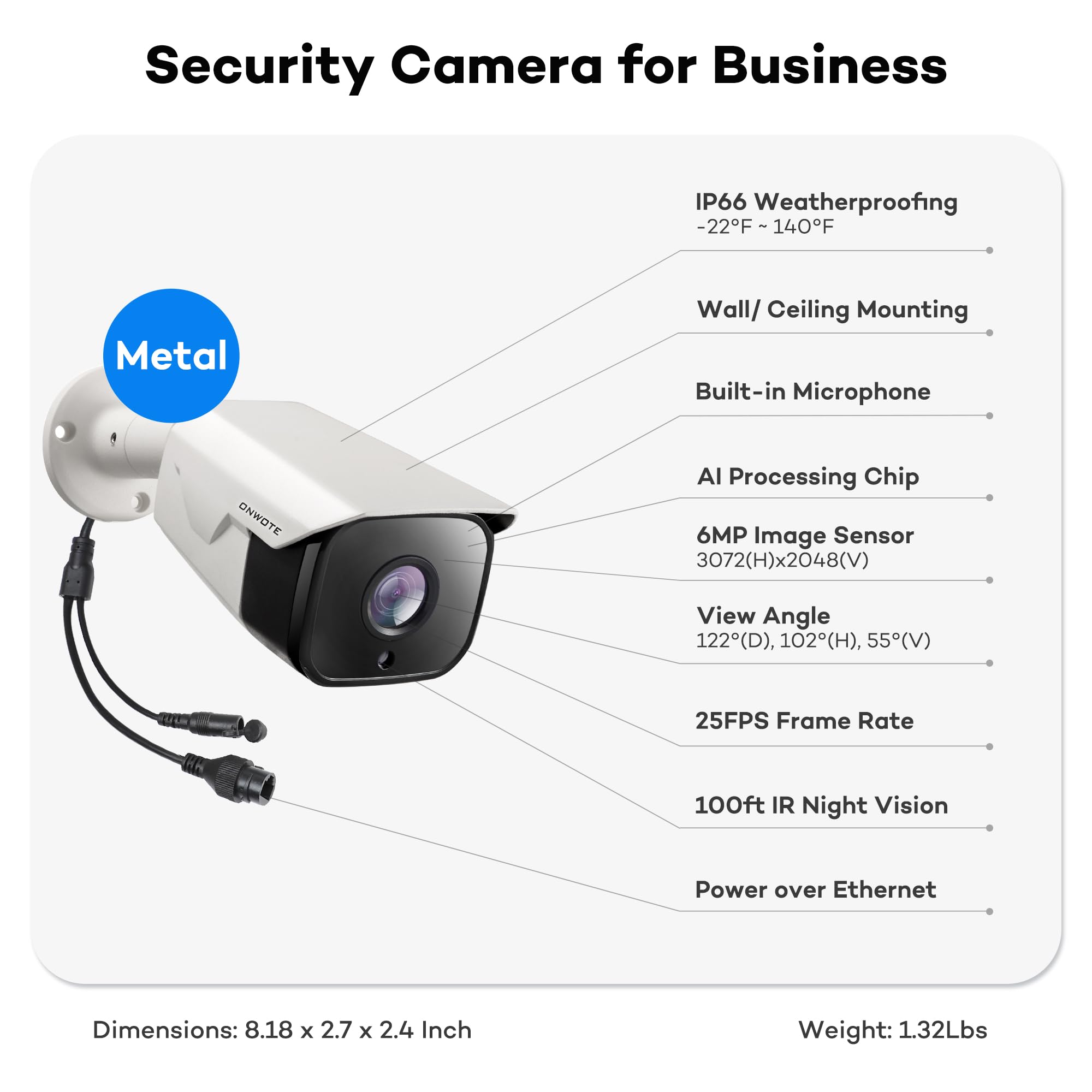 ONWOTE 16 Channel 4K NVR PoE Security Camera System, 12x 6MP 122° Outdoor Audio IP Cameras AI Detect Human Vehicle, 16CH Business NVR 4TB, 16CH Synchro Playback, 100ft 60ft Cable, Commercial CCTV