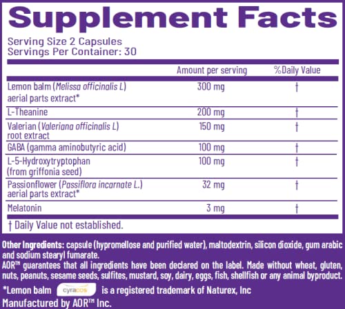 AOR, Ortho Sleep, Improves overall sleep & helps with jet lag, Natural Supplement with GABA, Melatonin, L-Theanine, Vegan, 30 servings (60 capsules)