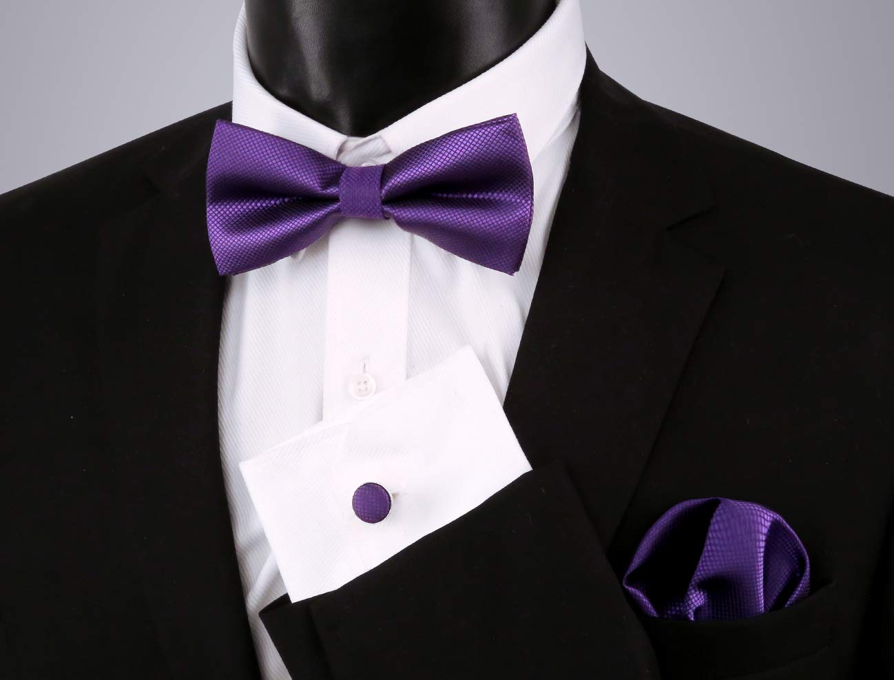 Alizeal Mens Solid Mini Squares Formal Banded Pre-tied Bow Ties Set-Dark Purple