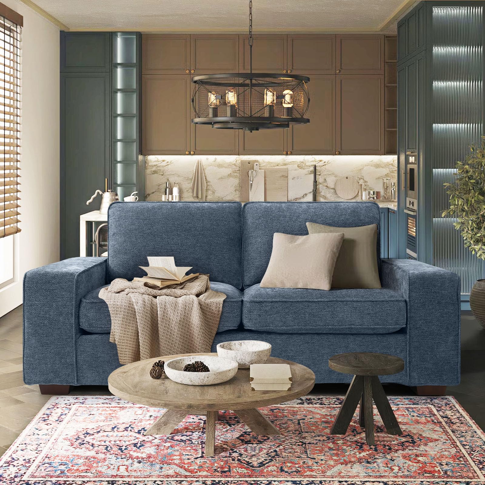 MAEVIS 71.25'' Modern Loveseat Sofa for Living Room Couch with Wide Arm,Fabric Chenille Sofa Couches with Solid Wood Frame for Small Space,Removable Sofa Cushion and Detachable Sofa Cover,Blue