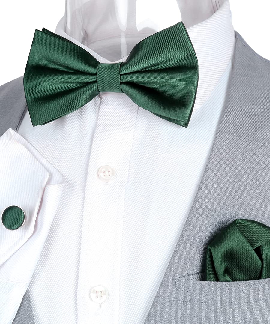 Alizeal Mens Tuxedo Bow Tie, Hanky and Cufflinks Set (Dark Green)