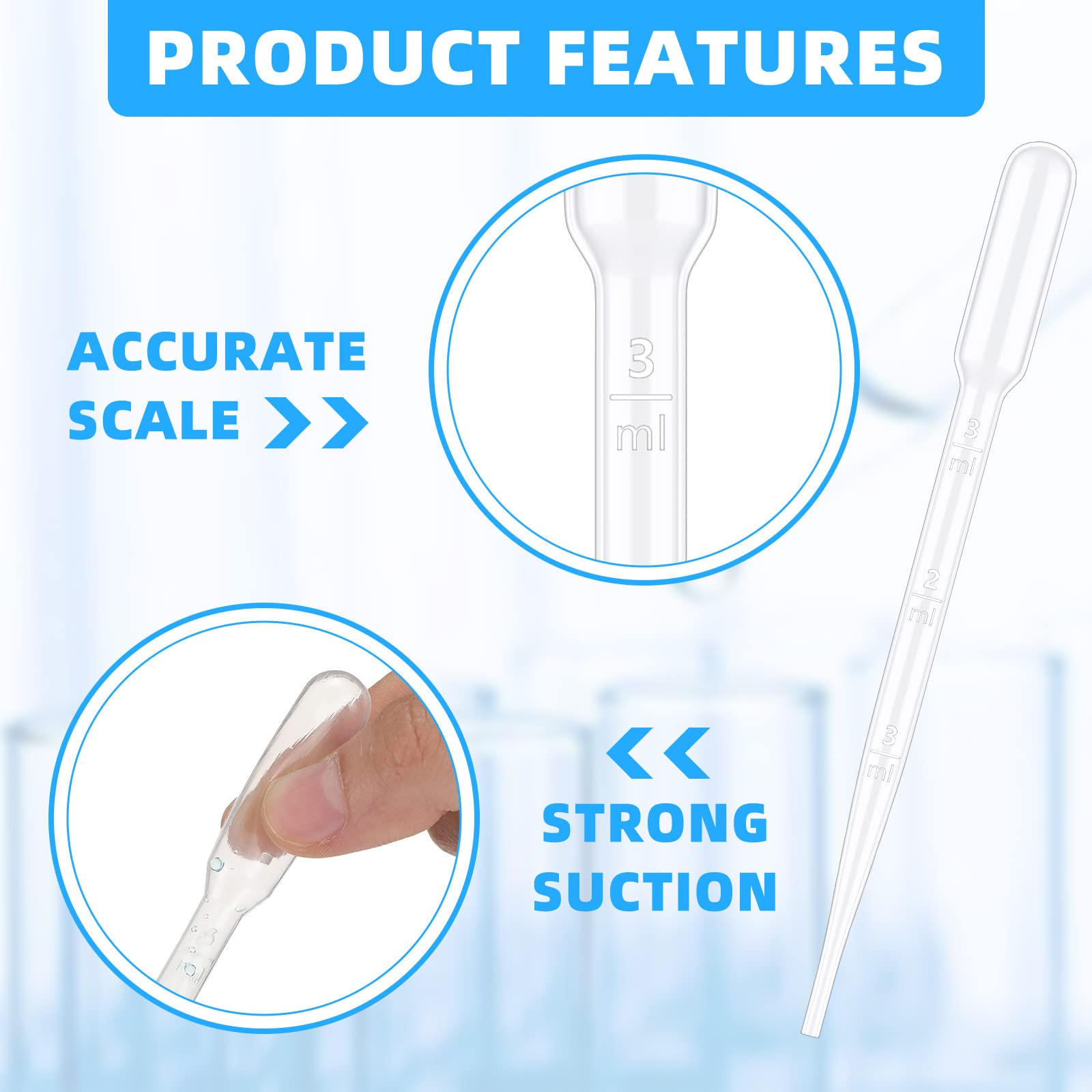 Buryeah 1000 Pcs Plastic Pipettes Droppers 3ml Disposable Transfer Pipettes Eye Dropper Small Graduated Pipettes Dropper for Science Laboratory, DIY Art, Essential Oils Makeup