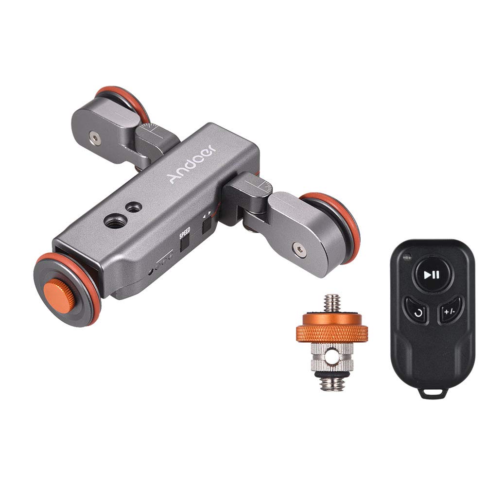 Andoer Track Dolly L4 PRO 3-Wheels Wireless Camera Video Auto Dolly Motorized Electric Track Rail Slider Dolly Car with Wireless Remote Control 3 Speed for DSLR Camera iOS Android Smartphone Gopro