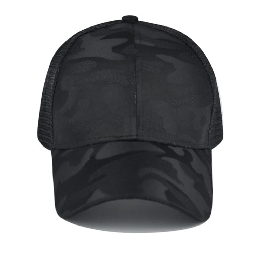 Adorable Star Ponytail Hats for Women, Curved Sanpback Distressed Black Pony Cap, Adjustable Denim Messy Bun Ball Caps (as1, alpha, one_size, m, Jacquard-weave-camo-black)