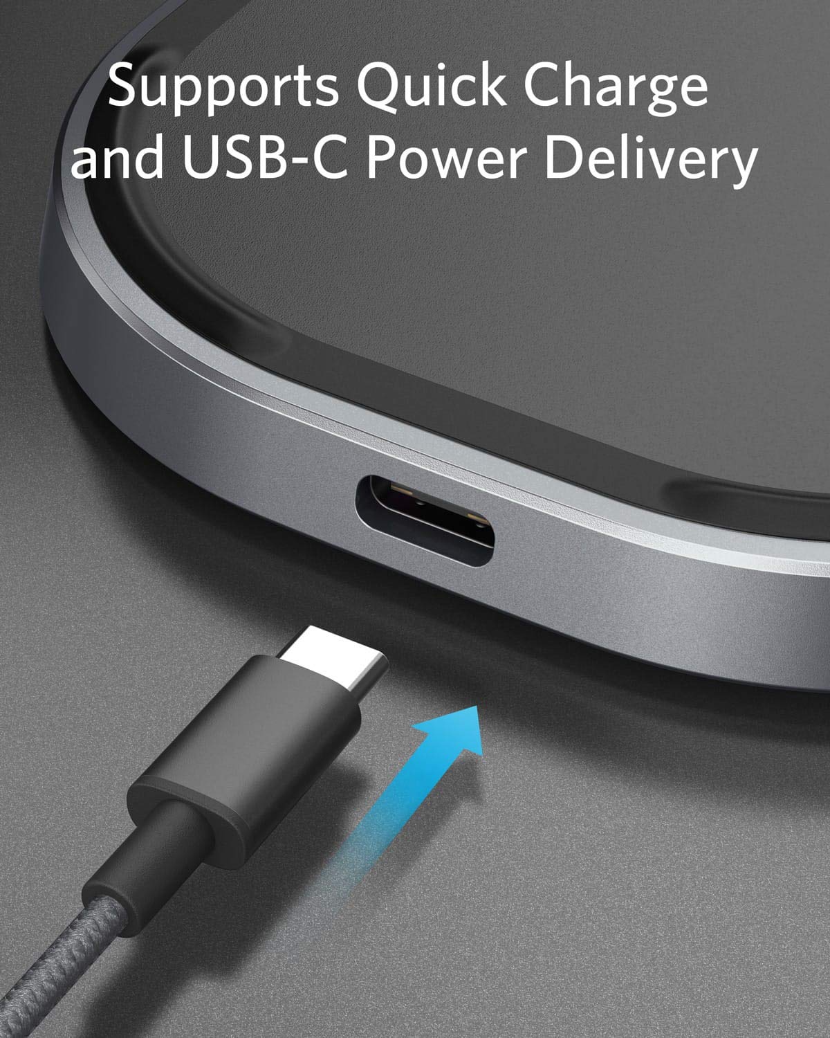 Anker Wireless Charger with USB-C, 15W Metal Fast Wireless Charging Pad, Qi-Certified, 7.5W Fast Charge iPhone XS/XS Max/XR/X/8/8 Plus, 10W for Galaxy S9/S9+/S8/Note 9, PowerWave 15 Pad(No AC Adapter)