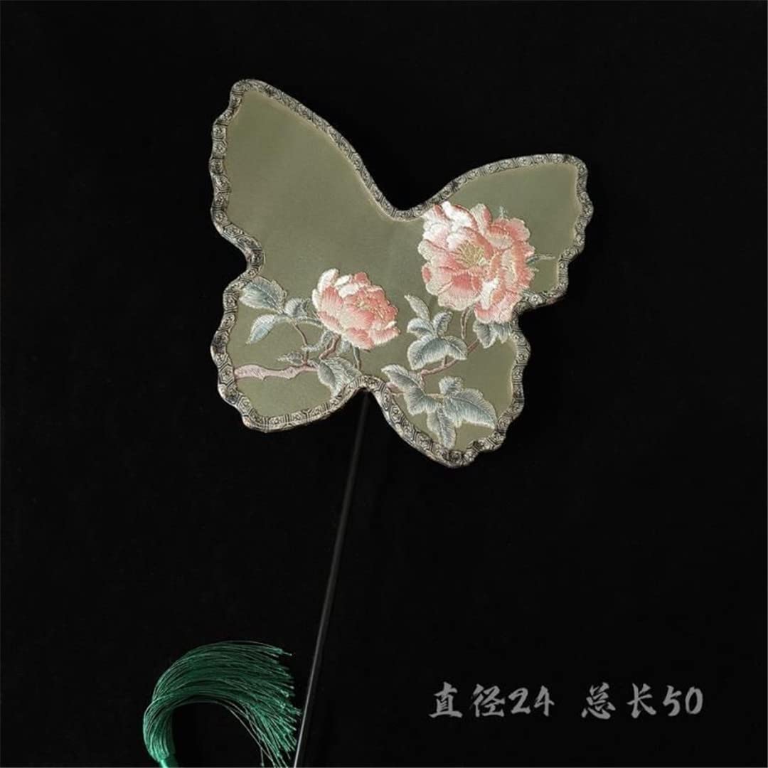 Ancient Fan Women Chinese Style Butterfly-Shaped Embroidery Fan Dance Summer Classical Hanfu Women Tassel Small Round Fan