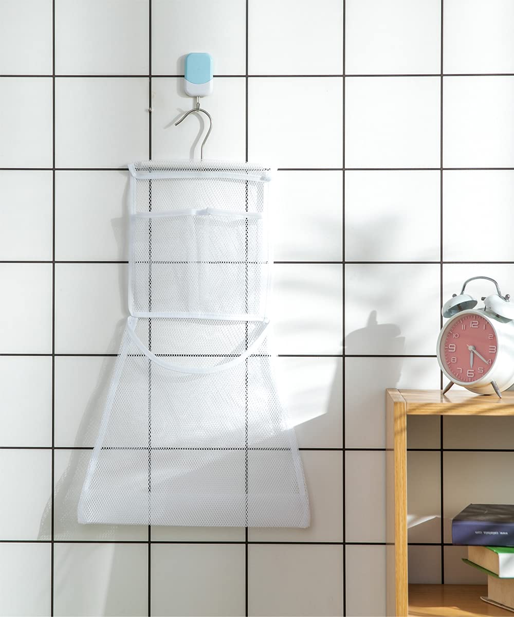 ALYER Hanging Bath Toy Bag,Mesh Nursery Organizer for Clothing Diapers Toys (White)