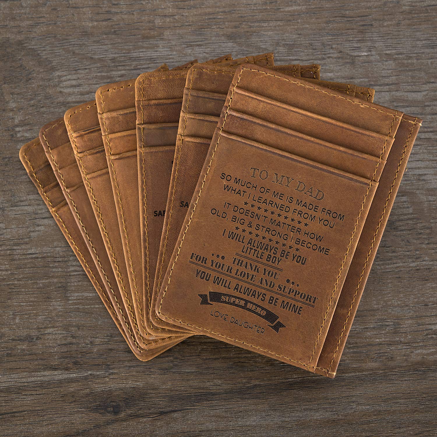 Engraved Minimalist Front Pocket RFID Blocking Wallets for Men&Women Mini Credit Card Holder Purse Thin Genuine Leather Brown Gift for Birthday, Anniversary or New Year - To My Daughter from Mom