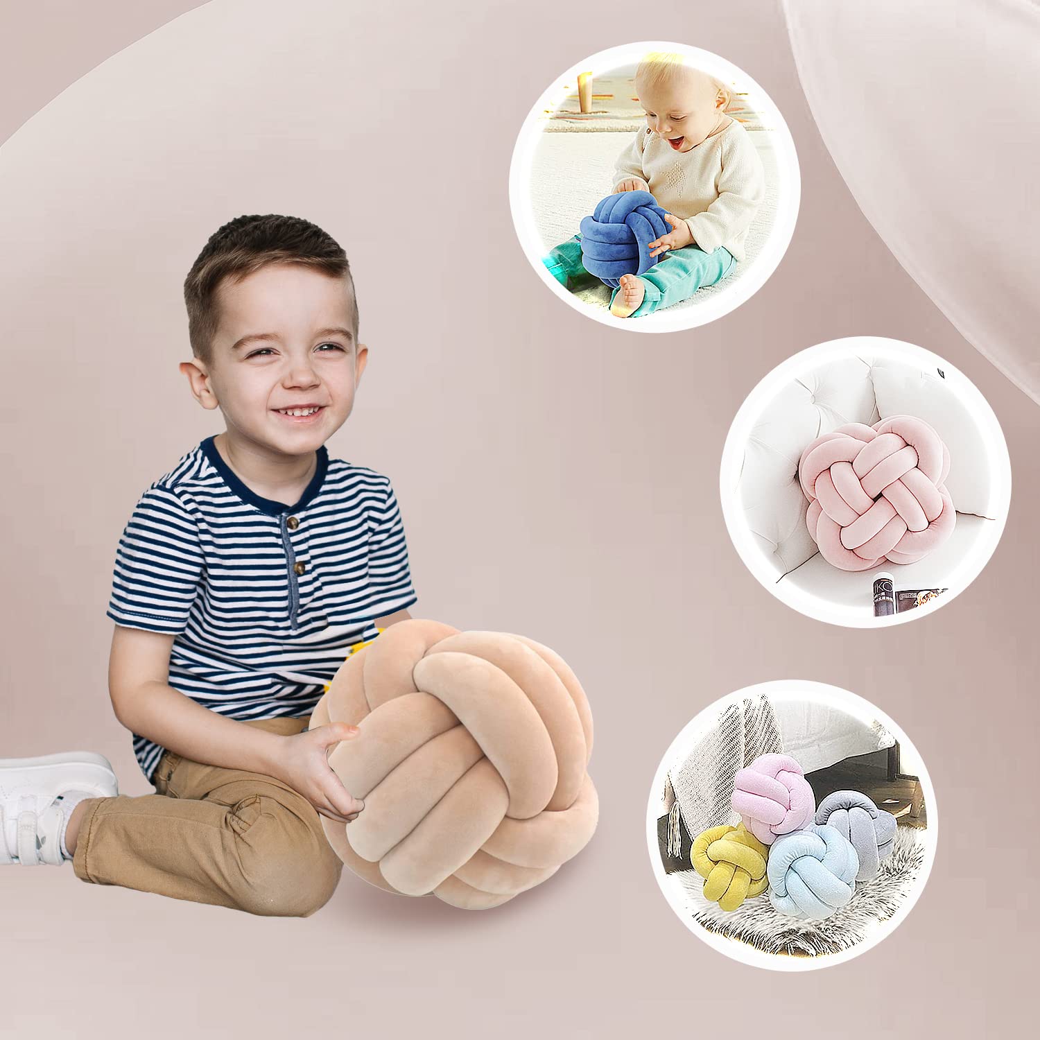 Aoruisen Ivory Soft Knot Ball Pillows, Knotted Plush Throw Pillow Cushion Round Throw Knot Pillow Handmade Round Plush Pillows Home Decorative for Sofa Bedroom Bed 8 inchs