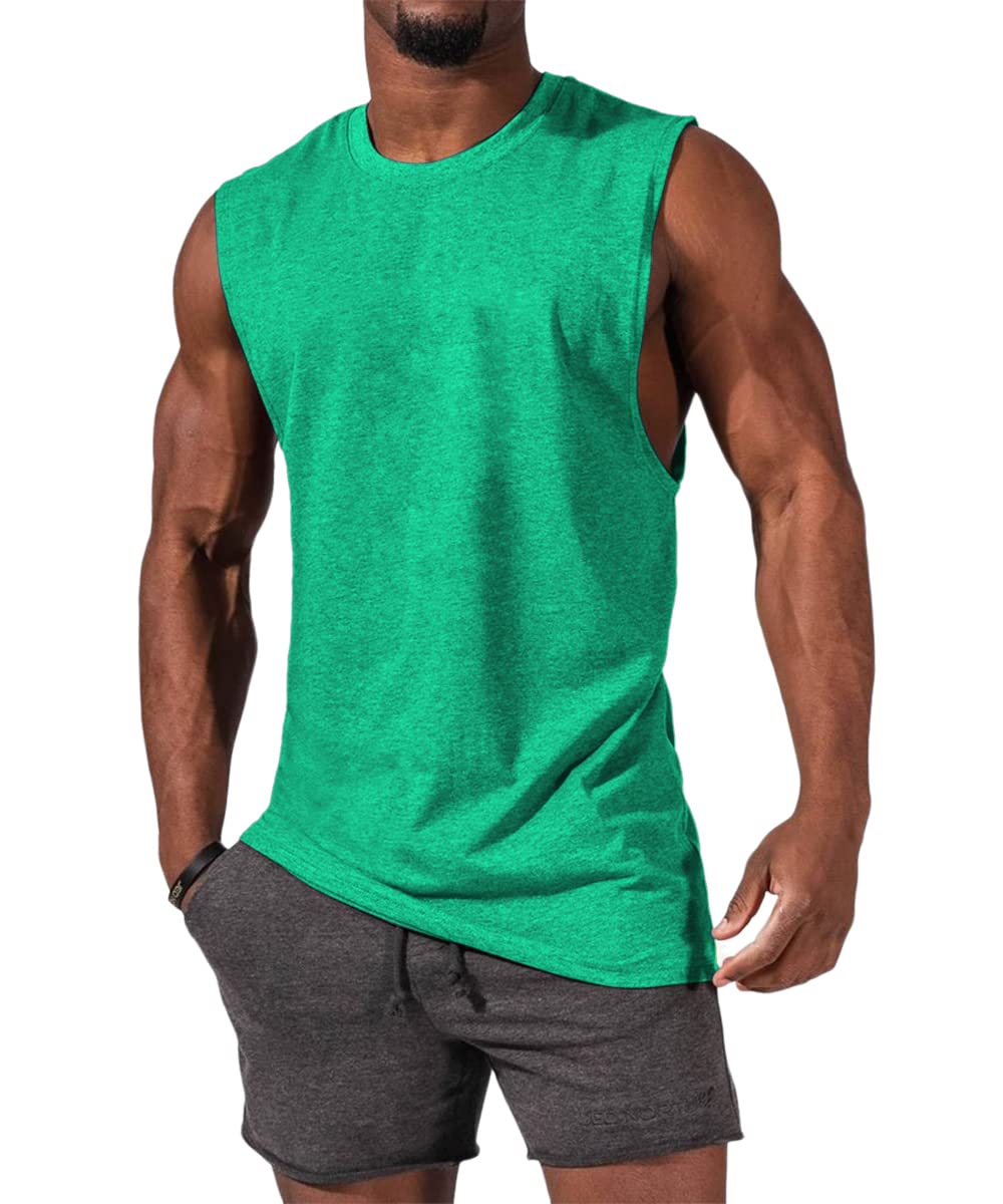 Aoysky Mens Crewneck Tank Tops Athletic Beach Sleeveless Shirts Green