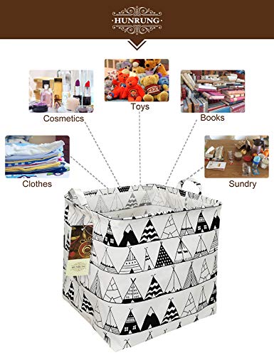 HUNRUNG Square Storage Bins Nursery Hamper Canvas Laundry Basket Foldable with Waterproof Nursery Boxes for Shelves/Gift Baskets/Toy Organizer/Children Room Decor(Square-Tent)