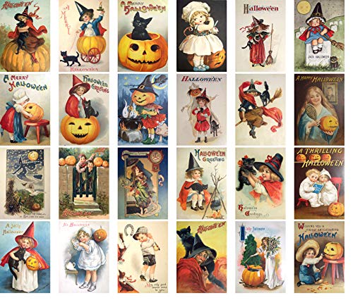 Pixiluv CUTE HALLOWEEN 24 Postcards Notecards Witches Black Cat Scary Pumpkin Vintage Greeting Cards