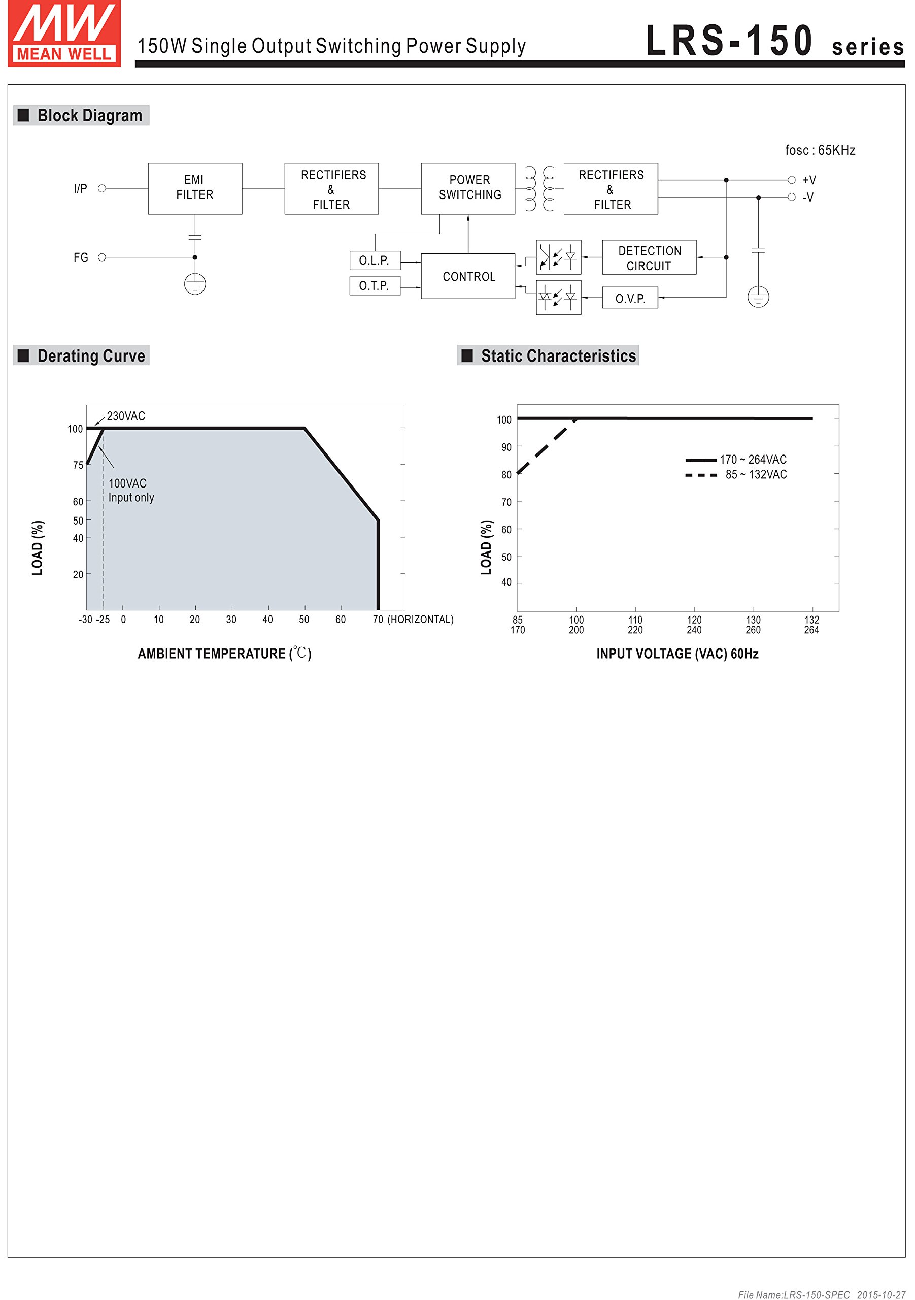 MEAN WELL MW LRS-150-24 24V 6.5A Enclosed-LRS Switching Power Supplies