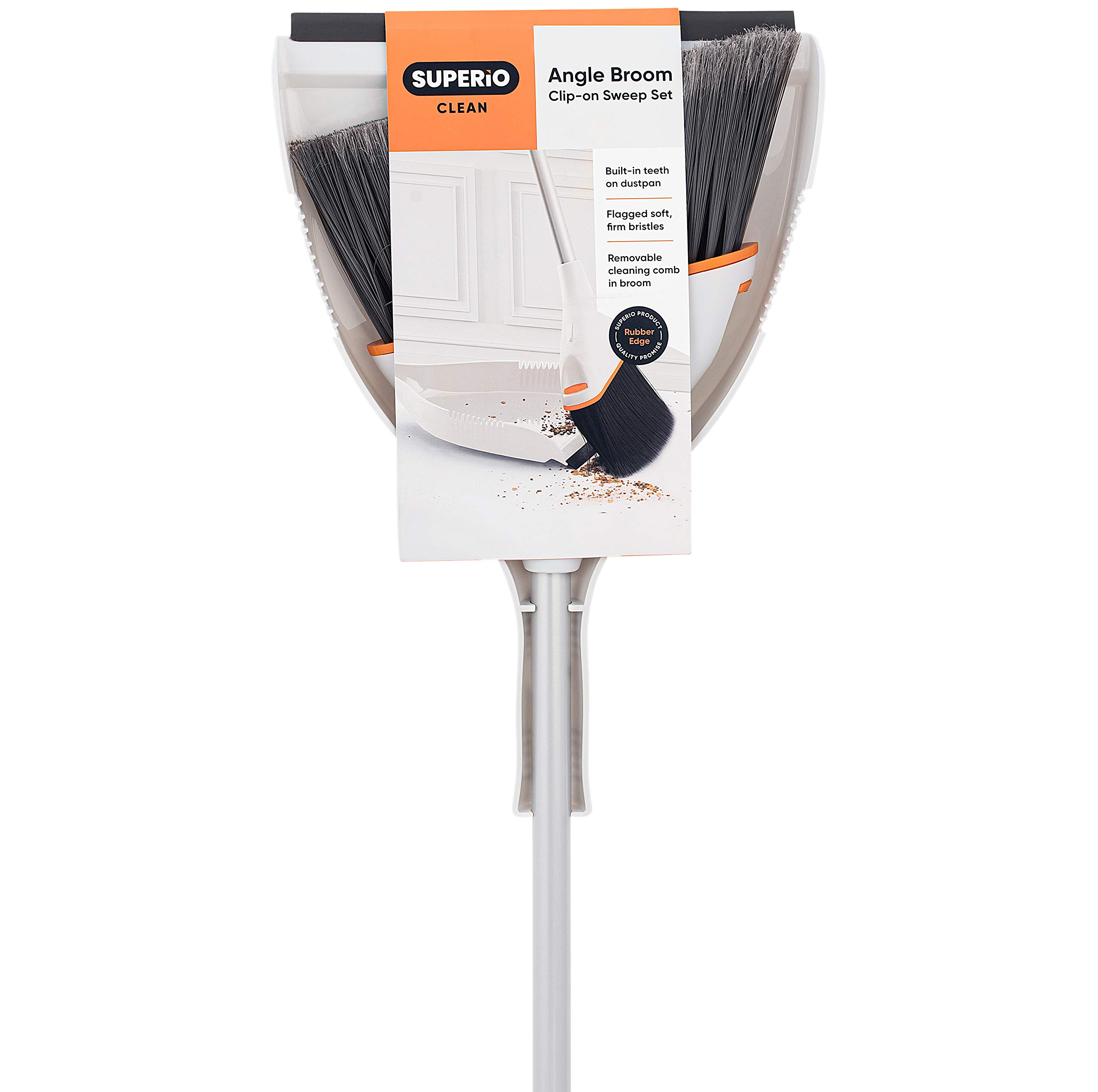 Angle Broom with Dustpan Set, Sharply Angled Bristles to Reach Narrow Spaces, Clip On Dust Pan Included